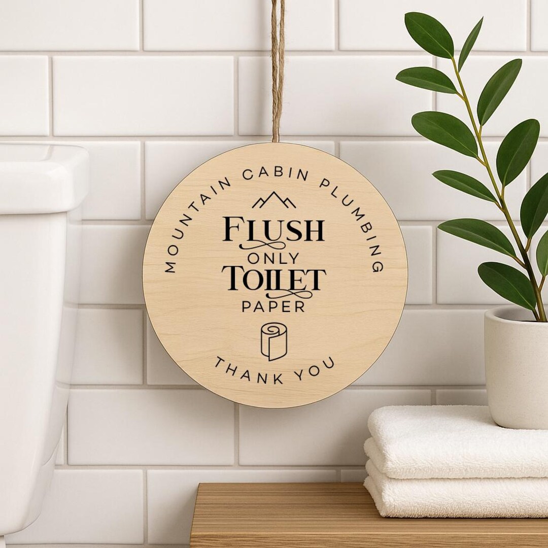 Mountain Cabin Bathroom Sign | Flush Only Toilet Paper Reminder ...