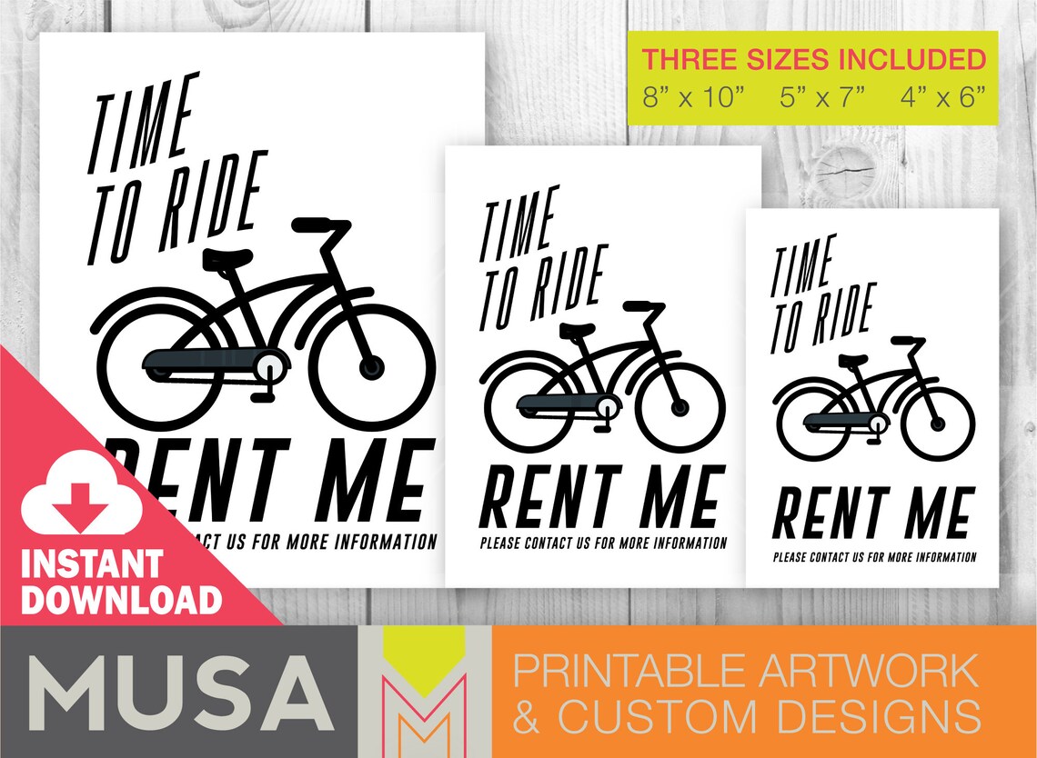Bike Rental Printable Sign / INSTANT DOWNLOAD / Great for | Etsy