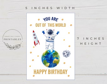 Space Themed Birthday Card for Kids, Digital Download, Happy Birthday ...