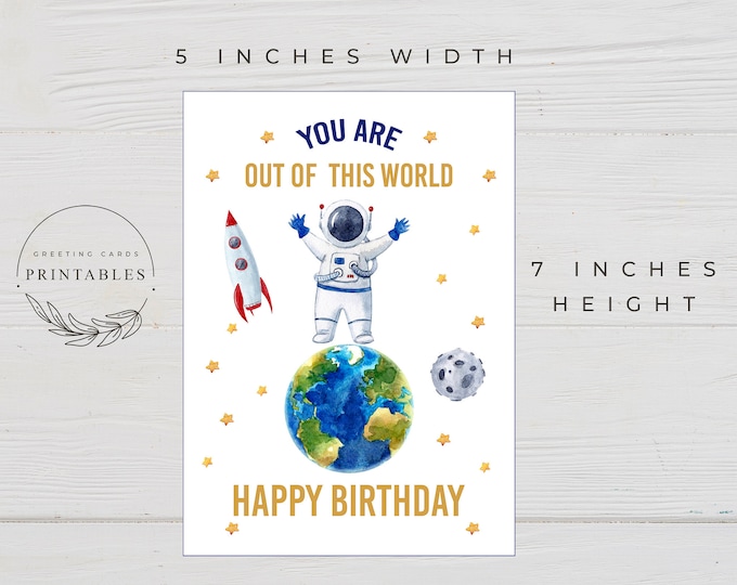 Printable Boy Space Themed Birthday Card, Digital Download, Happy ...