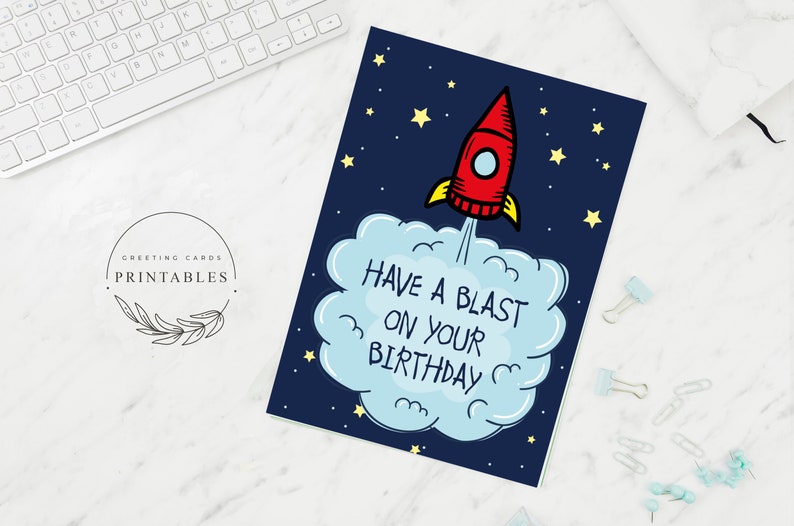 Printable Outer Space Birthday Card Digital Download Happy - Etsy