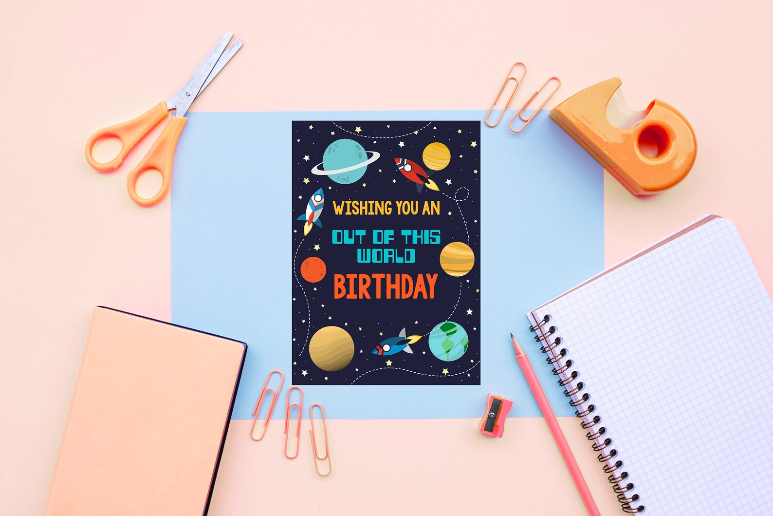 Space Happy Birthday Card, Digital Download, Outer Space Birthday Card ...