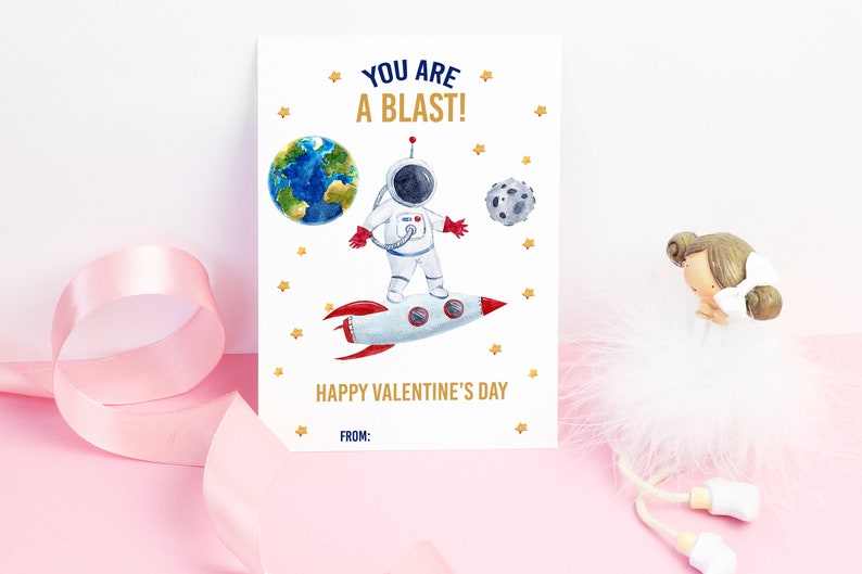 Kids Space Valentines Day Printable Card Digital Download - Etsy