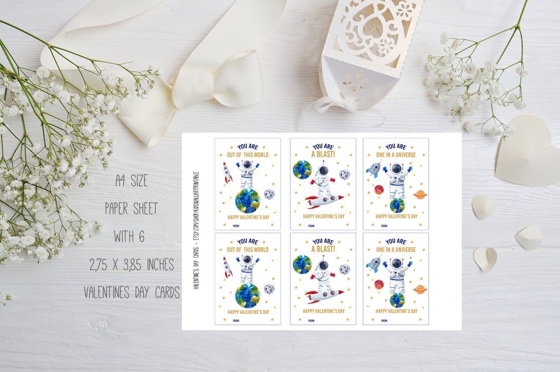Outer Space Valentines Day Cards for Kids Digital Download - Etsy