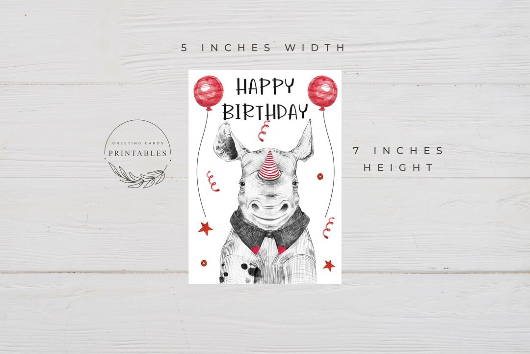 Rhino Birthday Card for Boys Digital Download Safari - Etsy