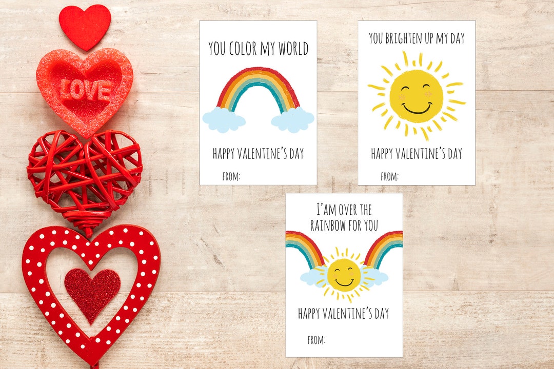 Rainbow Valentines Day Cards for Kids, Digital Download, Kids Printable ...