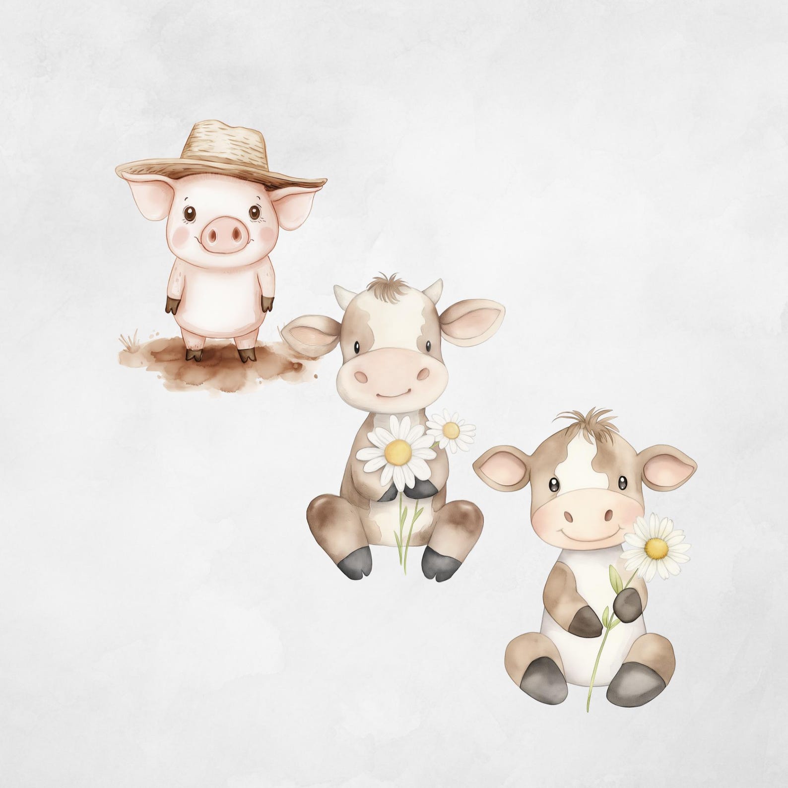 Spring Farm Animals Clipart Set, Birthday Baby Shower PNG Illustrations ...