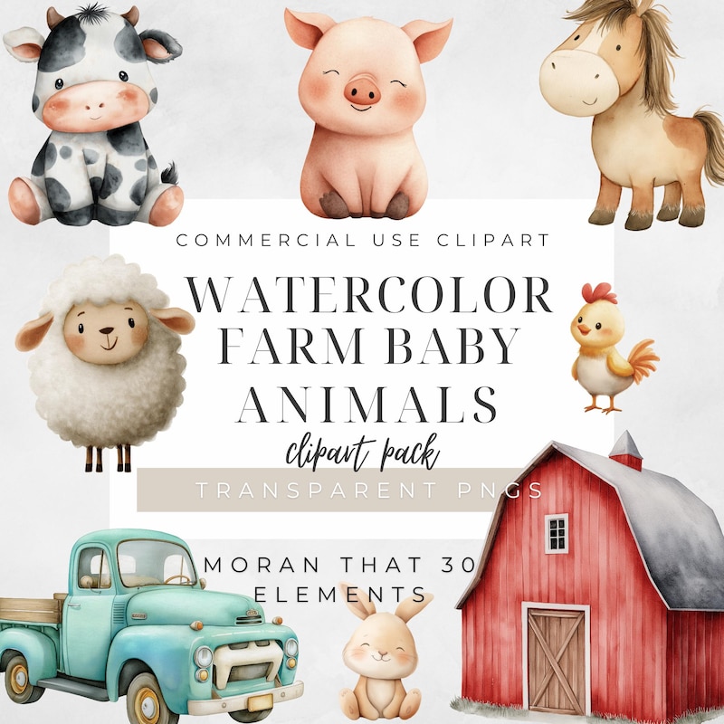 Watercolor Farm Clipart - Etsy
