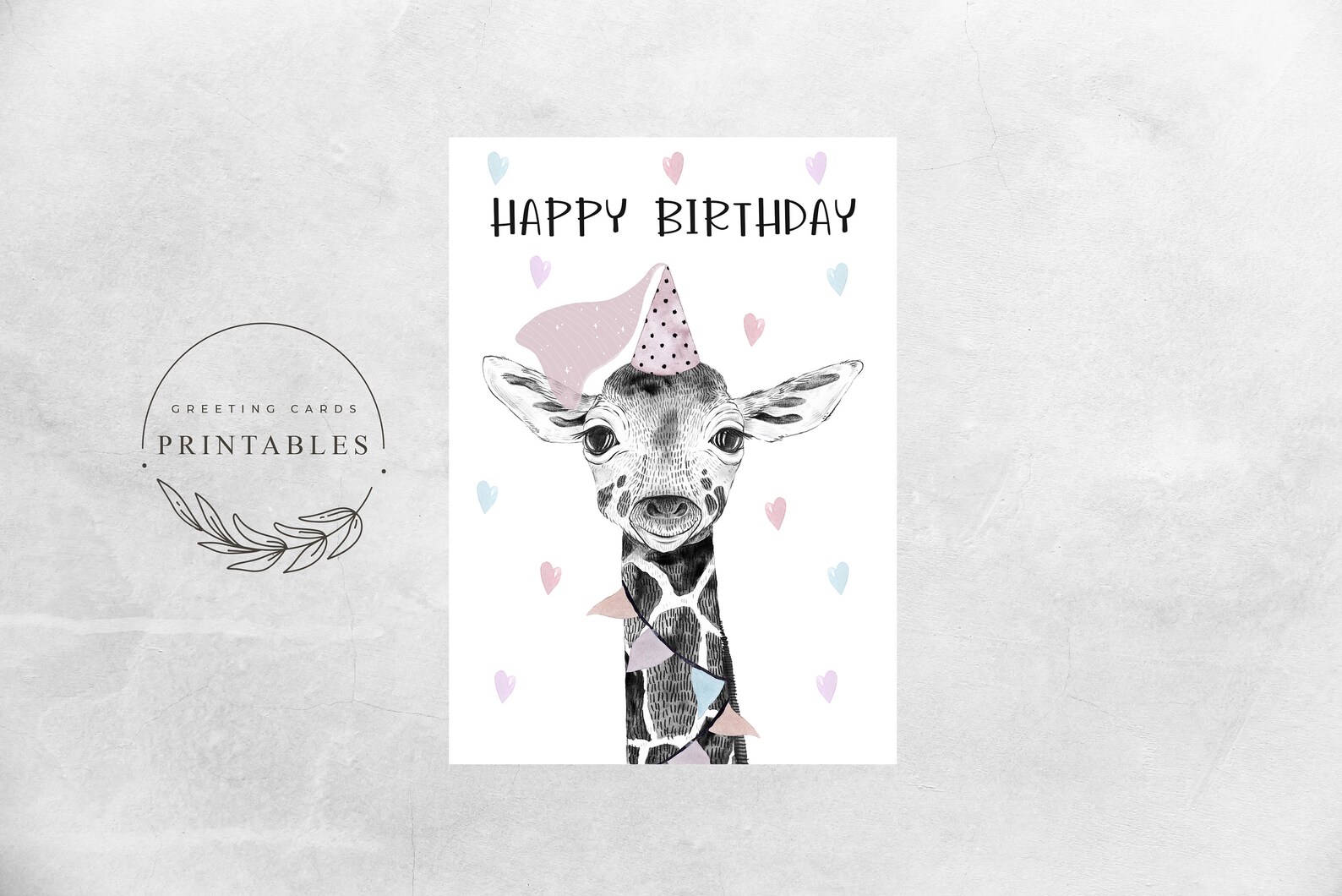 Giraffe Birthday Card for Girls Digital Download Printable | Etsy