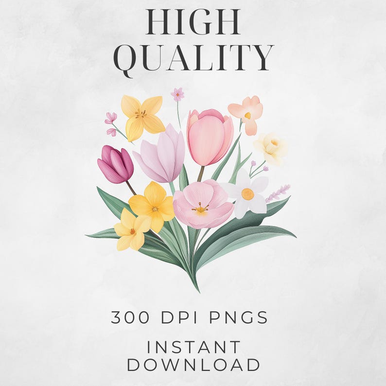Spring Flowers Clipart, Floral Daisy Tulip Daffodils PNG, Digital ...