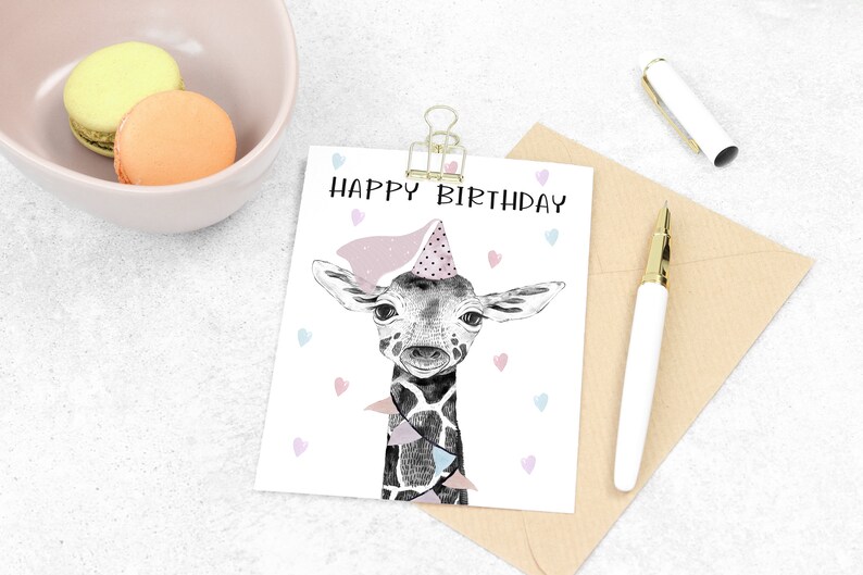 Giraffe Birthday Card for Girls Digital Download Printable - Etsy