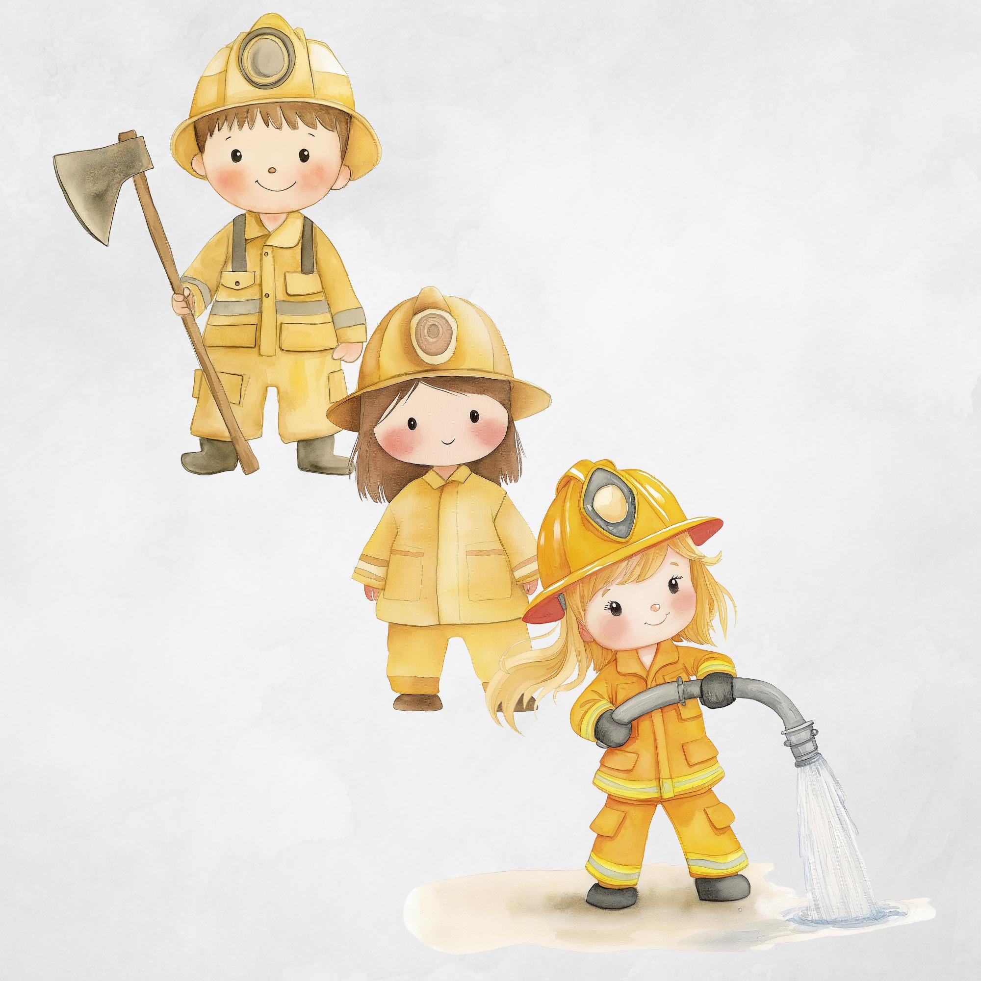 Watercolor Firefighter Clipart, Fire Truck, Station, Fireman, Firewoman ...