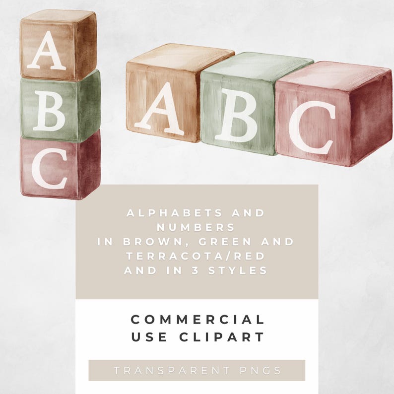 Watercolor Baby Blocks Clipart: Vintage Toy Alphabet & Numbers (digital ...