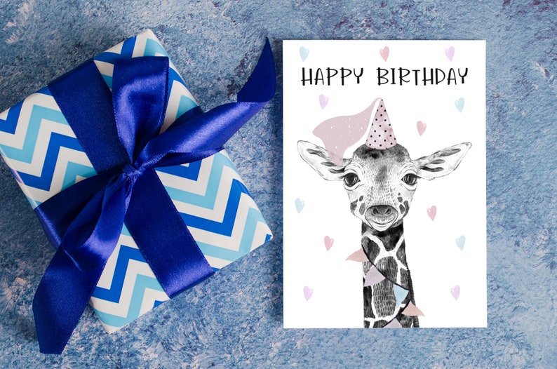 Giraffe Birthday Card for Girls Digital Download Printable - Etsy