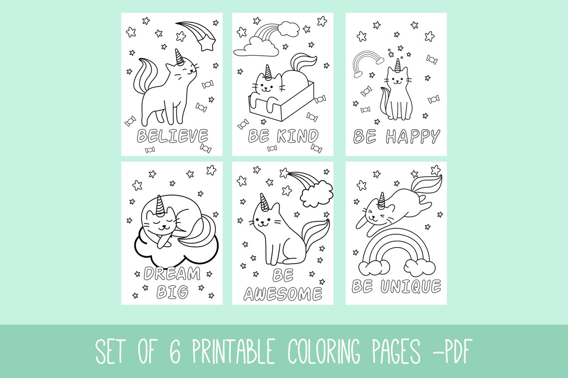 Caticorn Coloring Pages Digital Download Printable Coloring | Etsy