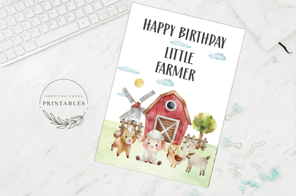 Printable Farm Themed Happy Birthday Card Digital Download - Etsy