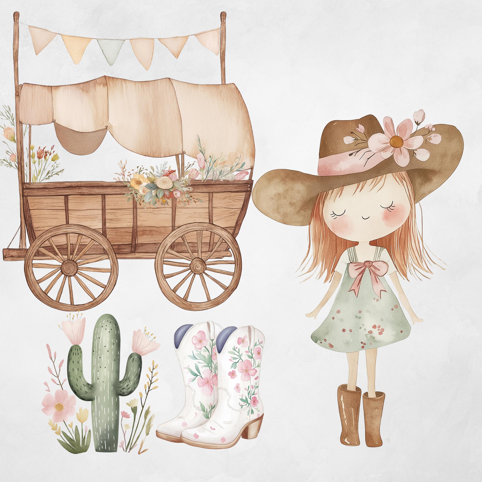 Cowgirls Clipart, Digital Download, Western Boho PNG Set for Baby ...