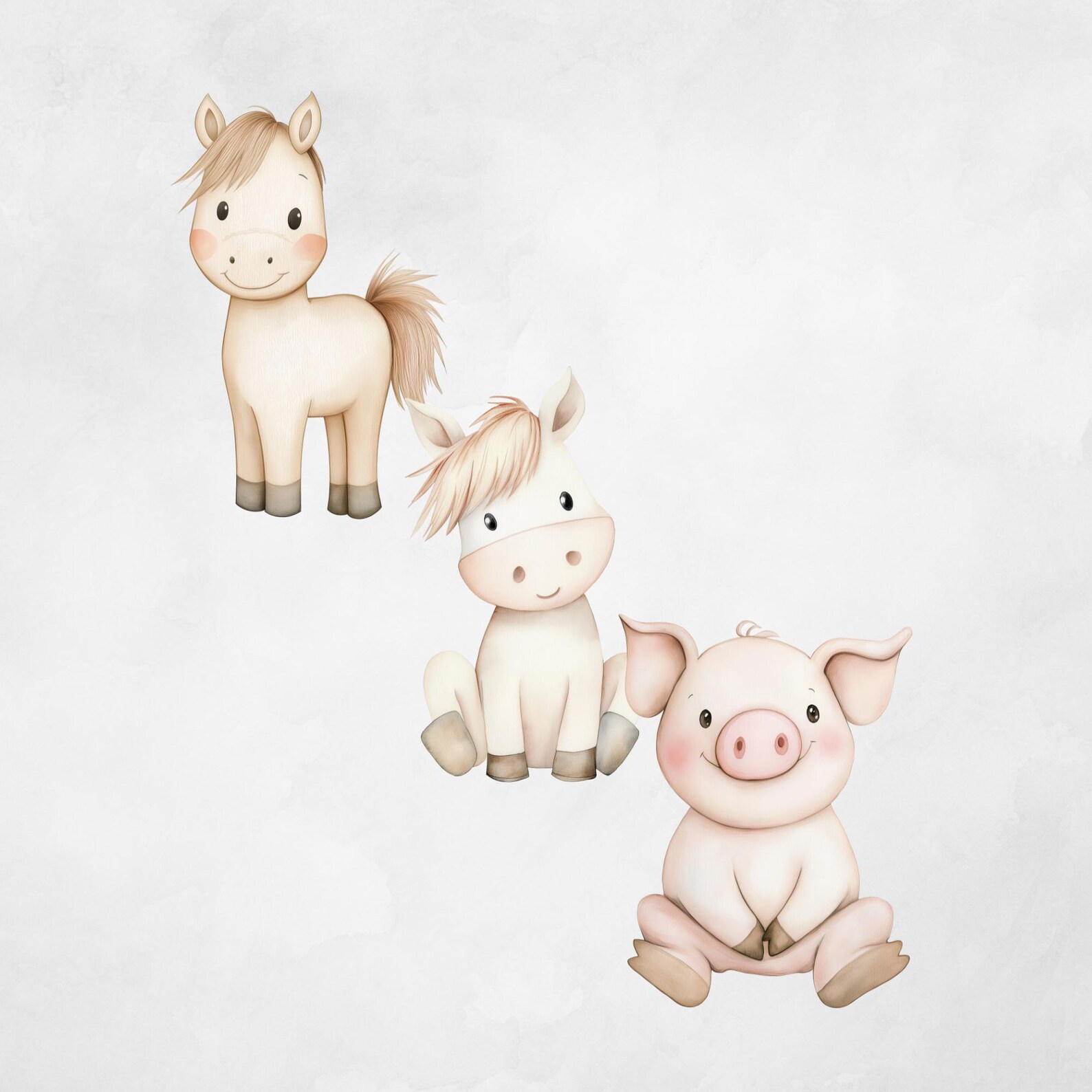 Spring Farm Animals Clipart Set, Birthday Baby Shower PNG Illustrations ...