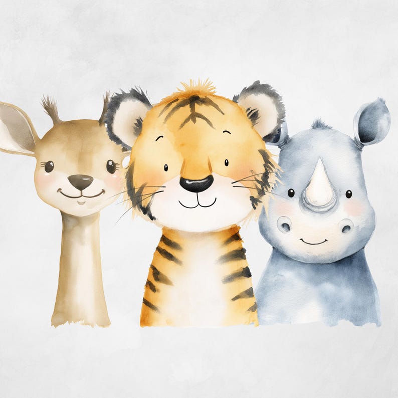 Watercolor Safari Animals Clipart Set: Jungle Nursery Art (digital ...