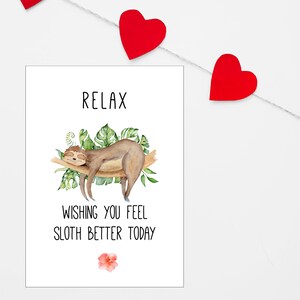 Get Well Soon Printable Card, Digital Download, Sloth Greeting Card ...