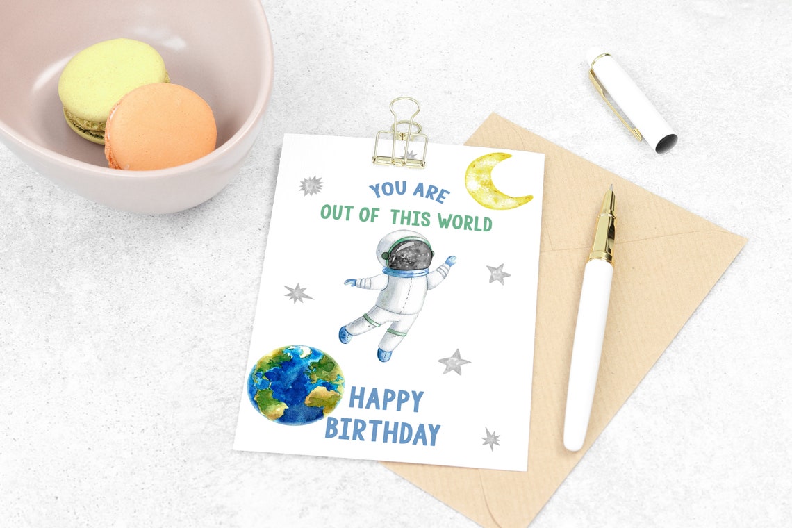 Outer Space Birthday Card for Boys Digital Download Happy | Etsy