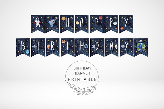 Printable Outer Space Happy Birthday Banner Digital - Etsy
