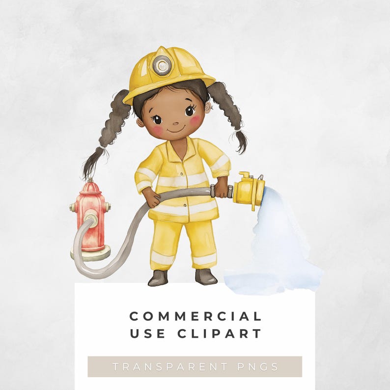 Watercolor Firefighter Clipart, Fire Truck, Station, Fireman, Firewoman ...