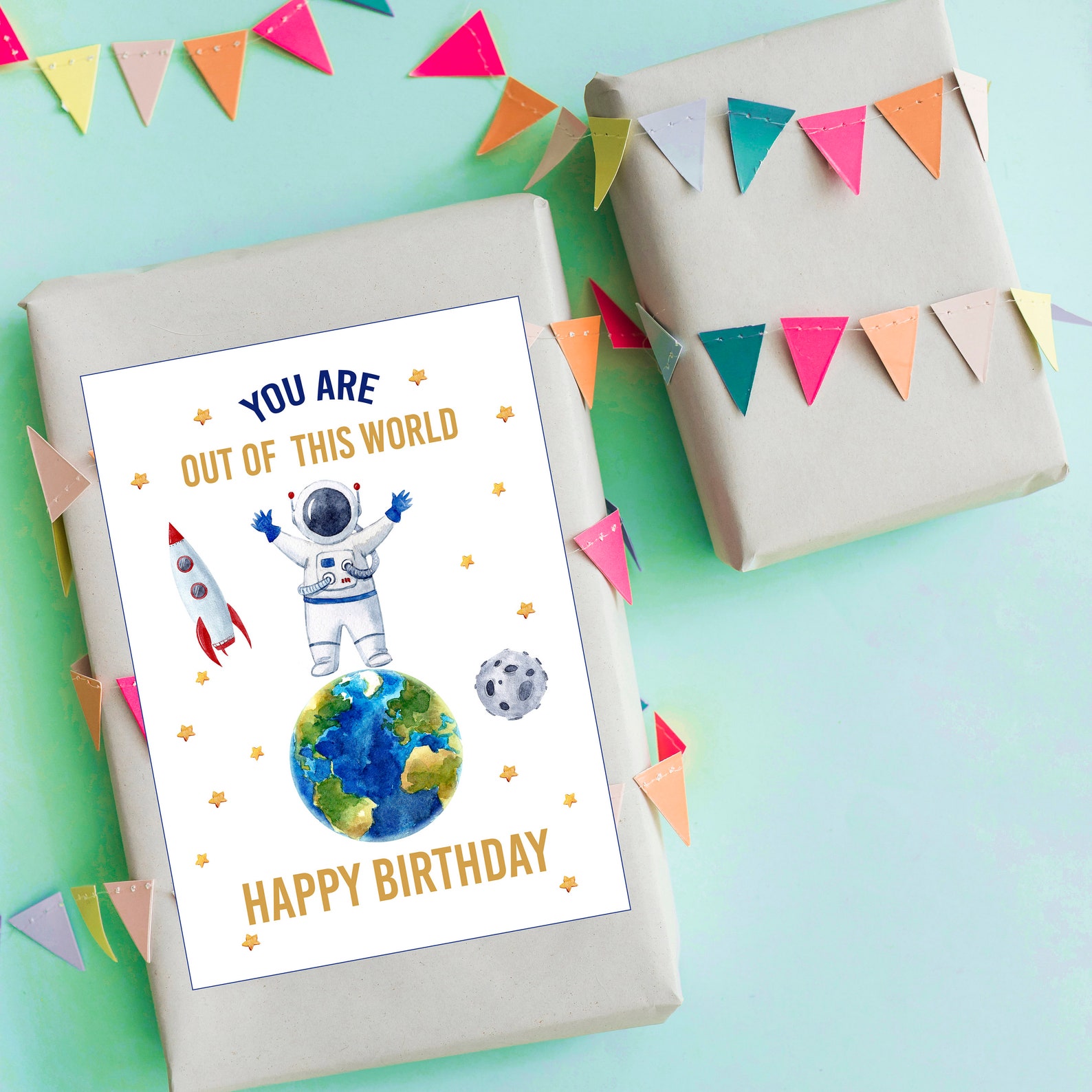 Printable Boy Space Themed Birthday Card, Digital Download, Happy ...