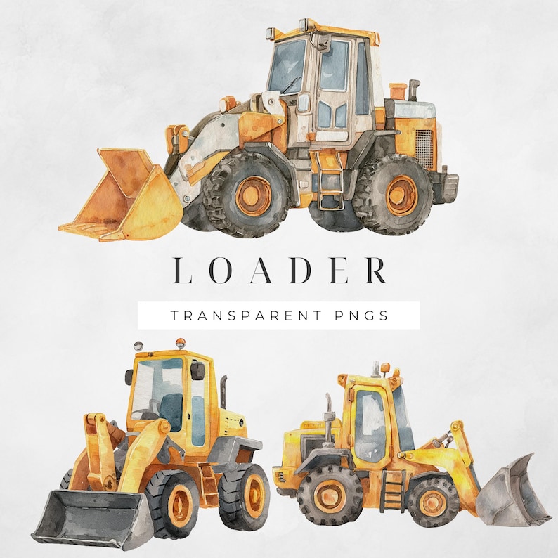 Watercolor Construction Trucks Clipart: 30+ PNG Illustrations (digital ...