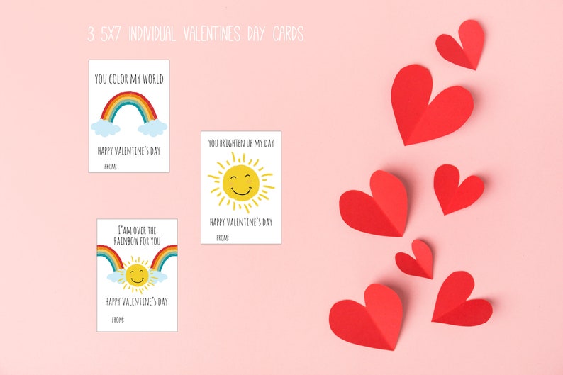 Rainbow Valentines Day Cards for Kids Digital Download Kids - Etsy