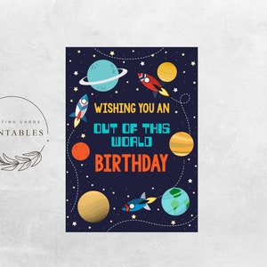 Space Happy Birthday Card, Digital Download, Outer Space Birthday Card ...