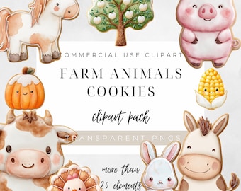 Farm Animals Cookies Clipart: Farm Theme Party Decor (digital Download ...
