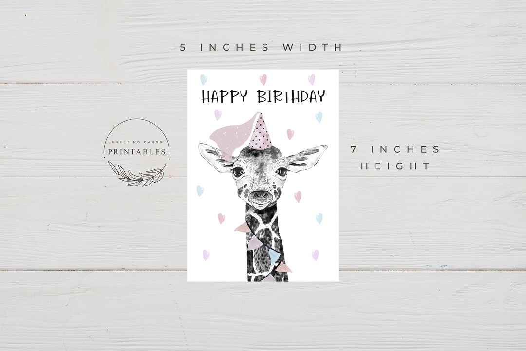 Giraffe Birthday Card for Girls, Digital Download, Printable Card ...