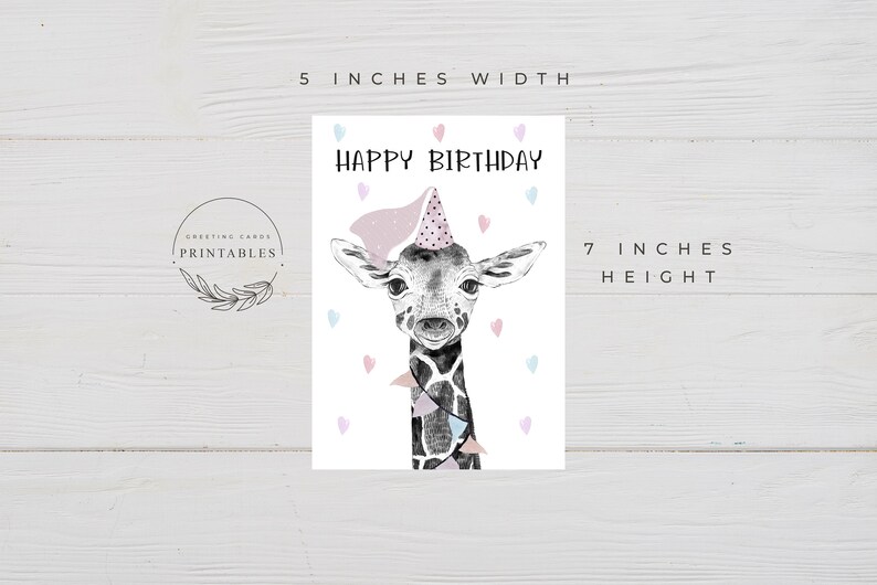Giraffe Birthday Card for Girls Digital Download Printable - Etsy