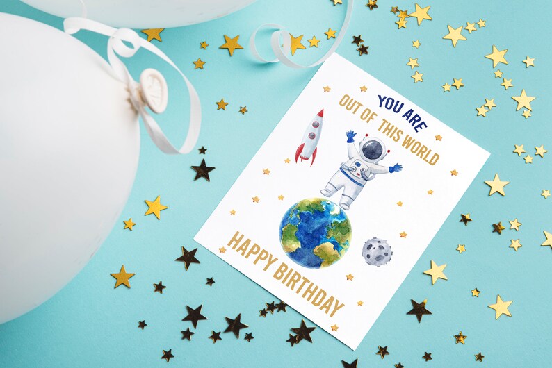 Printable Boy Space Themed Birthday Card Digital Download - Etsy