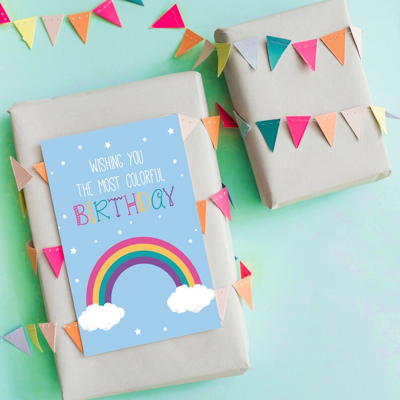 Girl Birthday Card Digital Download Rainbow Happy Birthday | Etsy