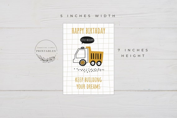 Printable Construction Happy Birthday Card, Digital Download, Boys ...