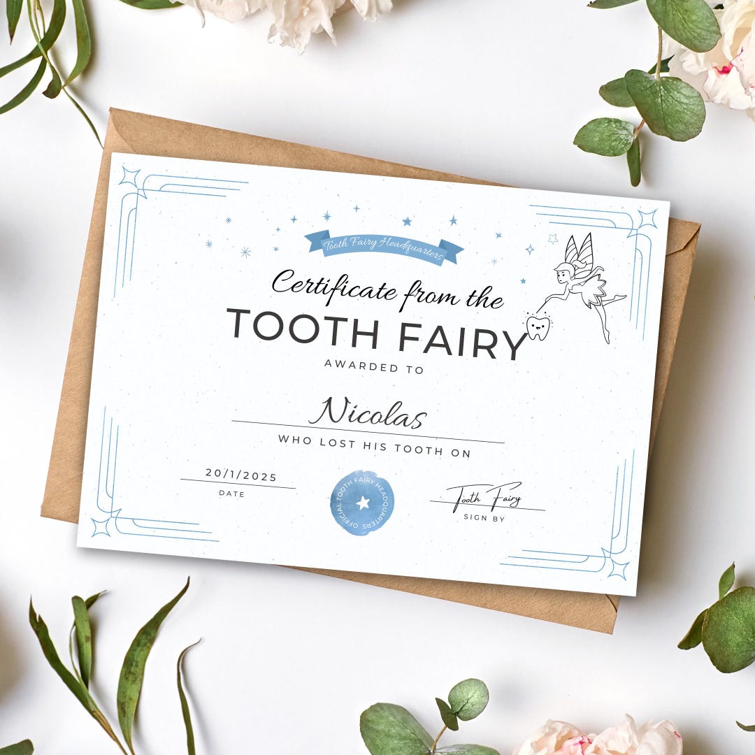Editable Tooth Fairy Certificate for Boys: Keepsake Letter (digital ...
