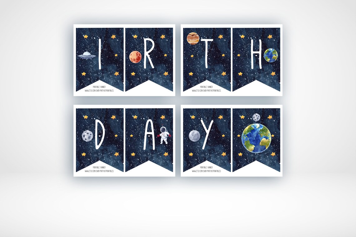 Printable Outer Space Happy Birthday Banner Digital - Etsy