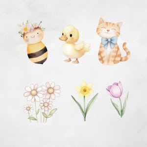 Spring Farm Animals Clipart Set, Birthday Baby Shower PNG Illustrations ...