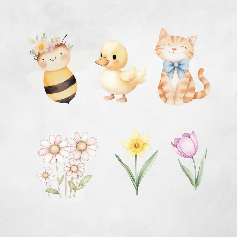 Spring Farm Animals Clipart Set, Birthday Baby Shower PNG Illustrations ...