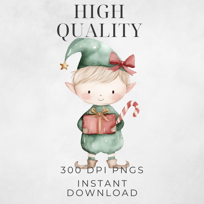 Christmas Elves Workshop Clipart: Watercolor PNG Illustrations (digital ...