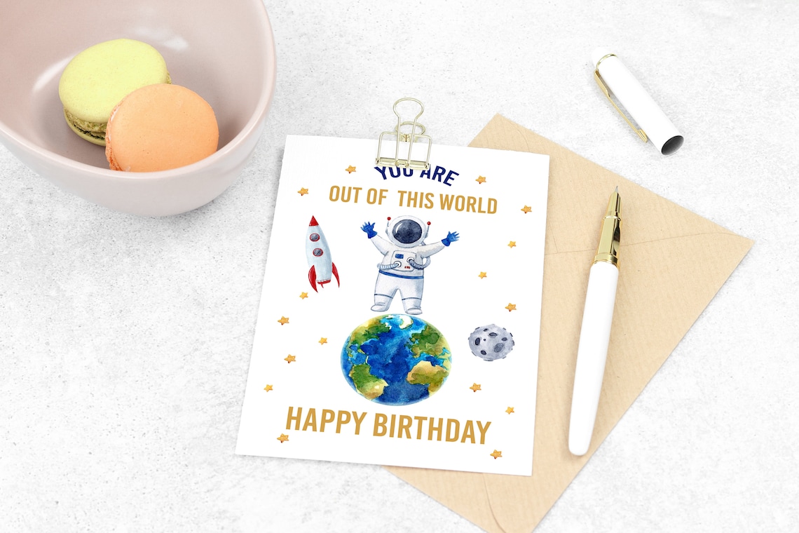 Printable Boy Space Themed Birthday Card Digital Download - Etsy