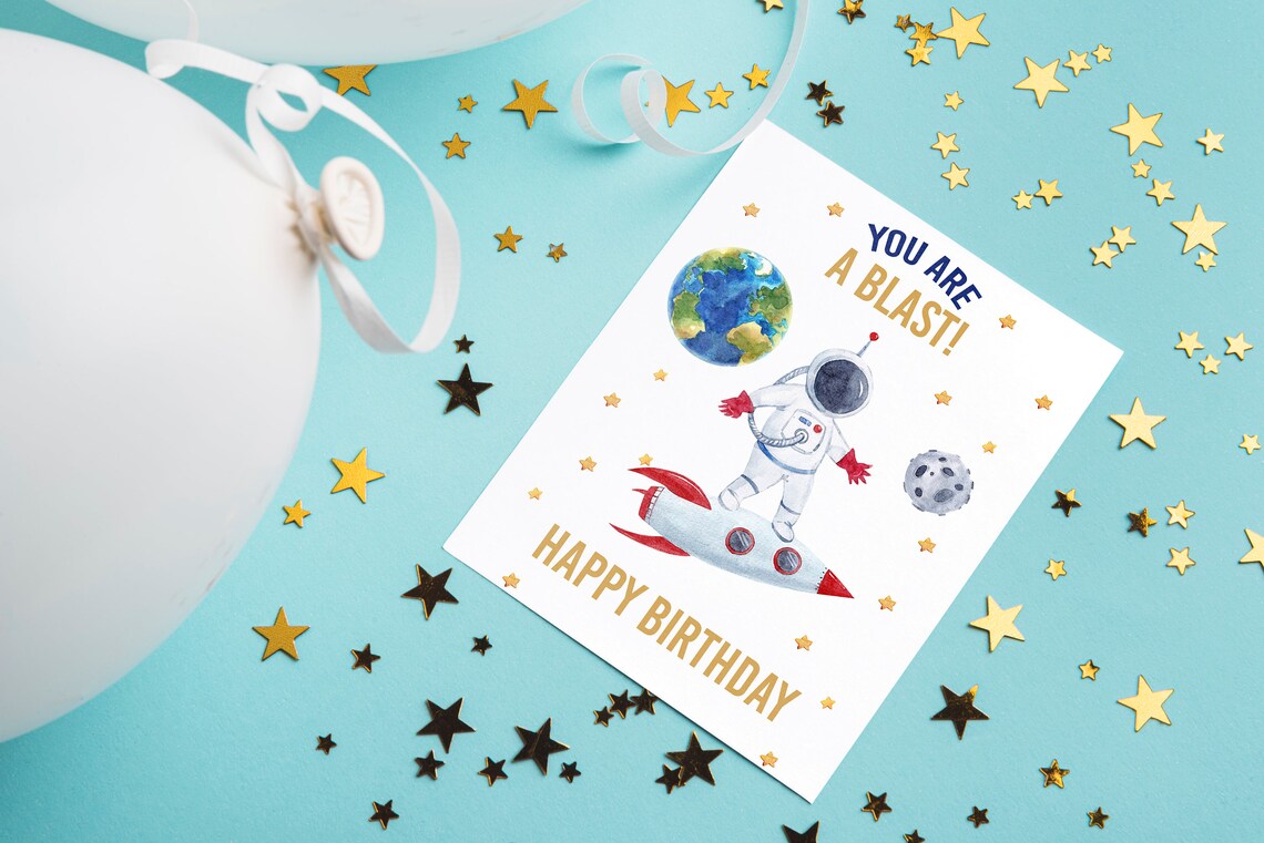 Space Themed Birthday Card for Kids Digital Download Happy - Etsy