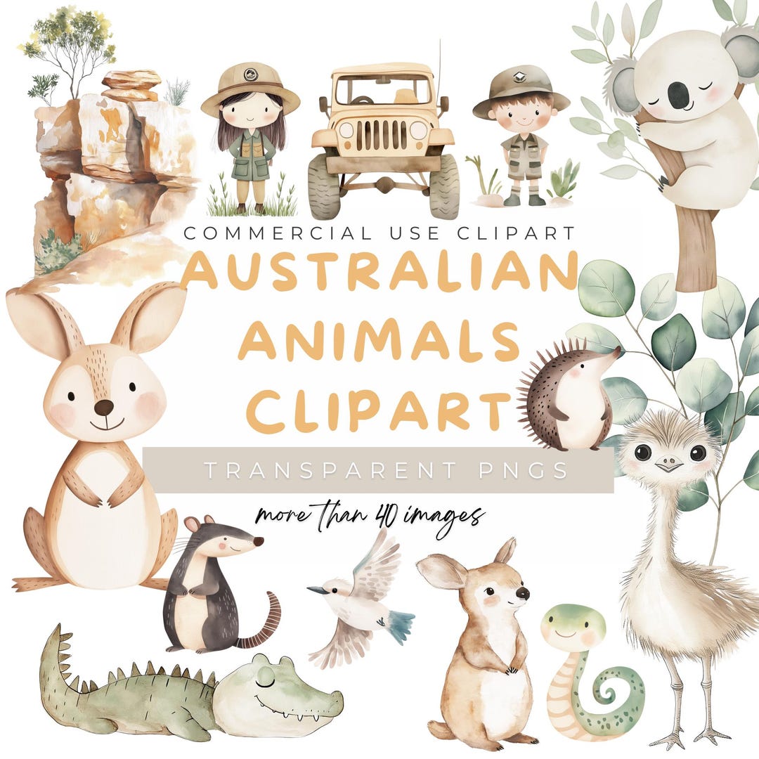 Australian Animals Clipart, Watercolor Aussie Wildlife Theme PNG ...