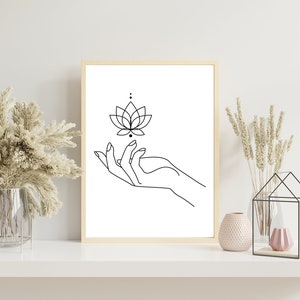 Hand With Lotus Flower Print, Printable Wall Art, Digital Download, Zen ...