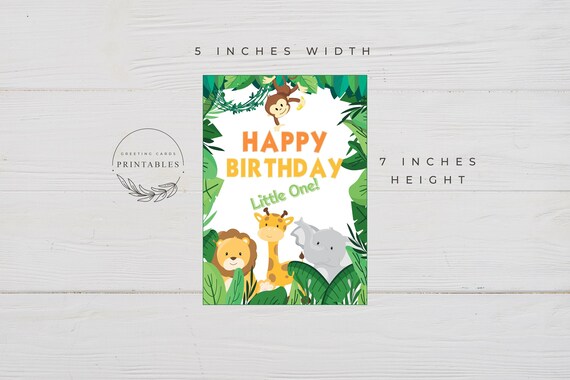 Printable Jungle Birthday Card for Kids, Digital Download, Happy ...