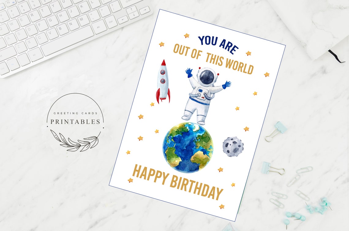 Printable Boy Space Themed Birthday Card Digital Download - Etsy