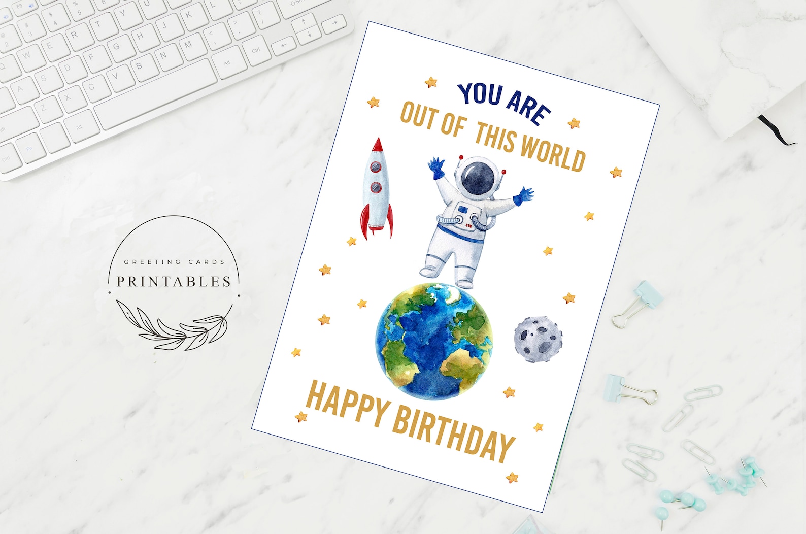 Printable Boy Space Themed Birthday Card, Digital Download, Happy ...
