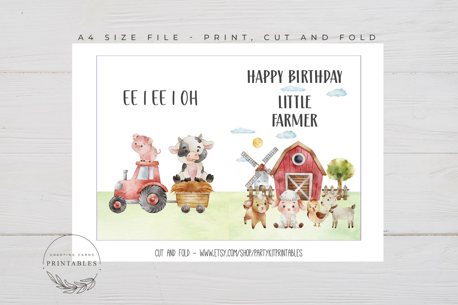Printable Farm Themed Happy Birthday Card, Digital Download, Farmer ...